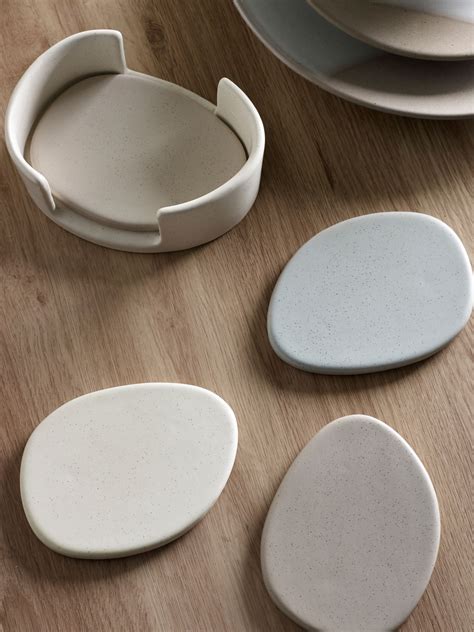Buy Natural Scandi Ceramic Pebble Coasters In Holder From The Next Uk