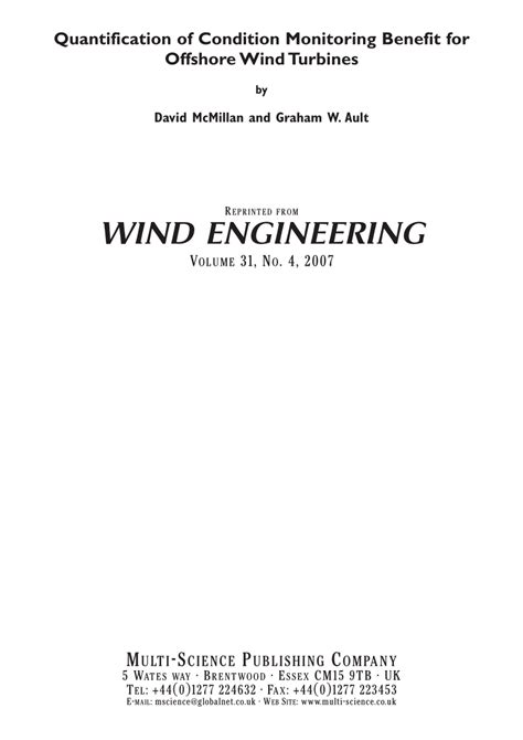 Pdf Quantification Of Condition Monitoring Benefit For Offshore Wind Turbines