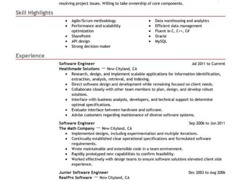 Software Engineer Resume Bullet Points Best Software Engineer Resume