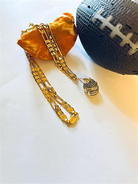 Football Helmet Necklace 24k Gold Filled Black Crystal Rhinestones