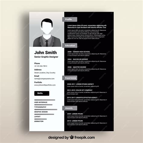 Premium Vector Black And White Cv Template