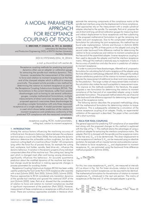 Pdf A Modal Parameter Approach For Receptance Coupling Of Tools