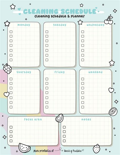 Weekly Cleaning Schedules 150 Free Printable Templates World Of