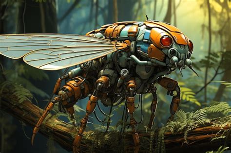 Premium Ai Image Robot Cicada Clinging To A Tree Trunk Wallpaper