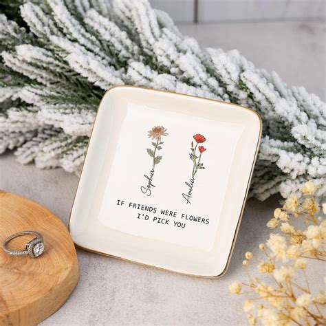 Custom Birth Flower Jewelry Dishbest Friend Flower Ring Dishcustom