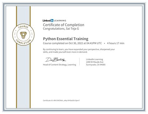 Just Finished The Course Python Essential Training” By Ryan Mitchell Sai Teja G