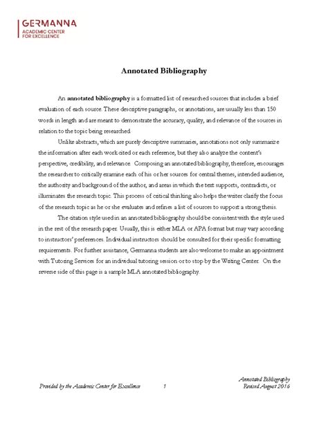 Annotated Bibliography These Descriptive Paragraphs Or Annotations