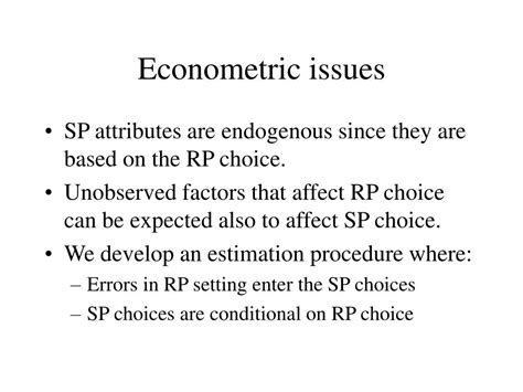 Ppt Transportation Demand Modeling Econometric Analysis Of Sp Experiments Constructed From Rp