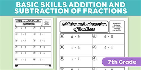Math Basic Skills Addition And Subtraction Of Fractions