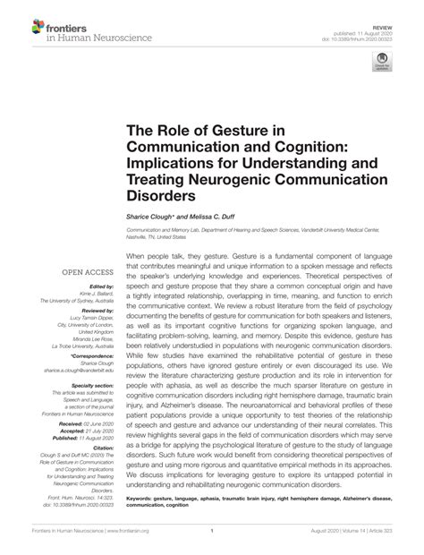 Pdf The Role Of Gesture In Communication And Cognition Implications