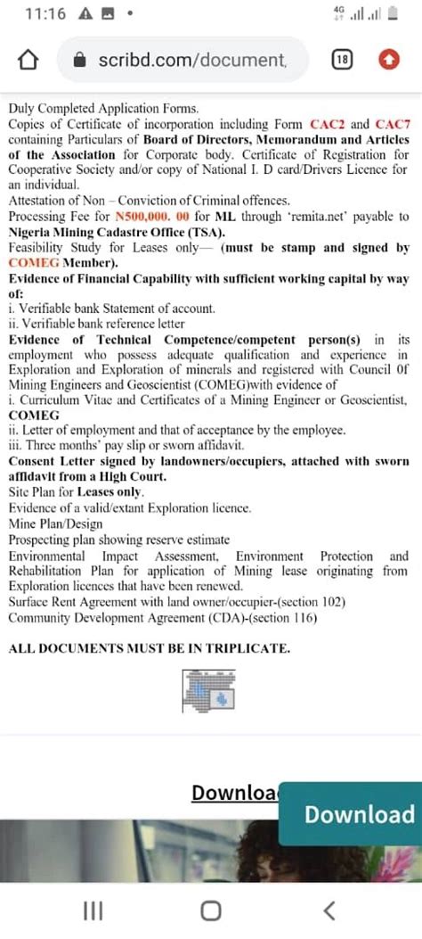 A Screenshot Of The Requirements For The Issuance Of A Mining Lease In