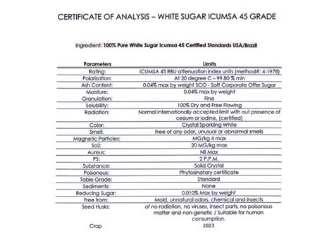Certificate Of Analysis Sugar Icumsa 45 Pdf
