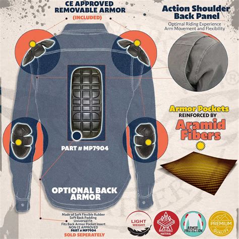 Milwaukee Leather Mens Long Sleeve Flannel Biker Shirts Wce Armor