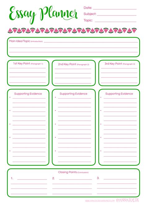 Free Essay Planner Printable Annas Desk