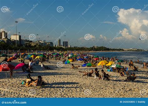 Flamengo Beach Full Of People Enjoying Hot Summer Afternoon Editorial