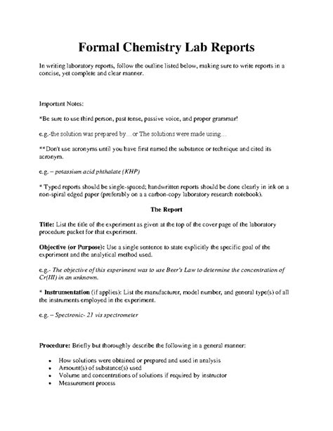 Formal Chemistry Lab Reports Formal Chemistry Lab Reports In Writing