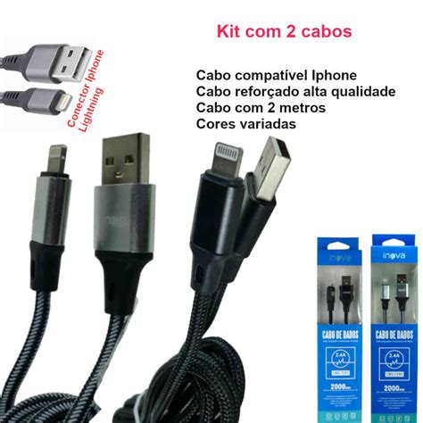 Cabo Usb Iphone Carregador E Dados Para Celular Kit De Cabos 2 Metros