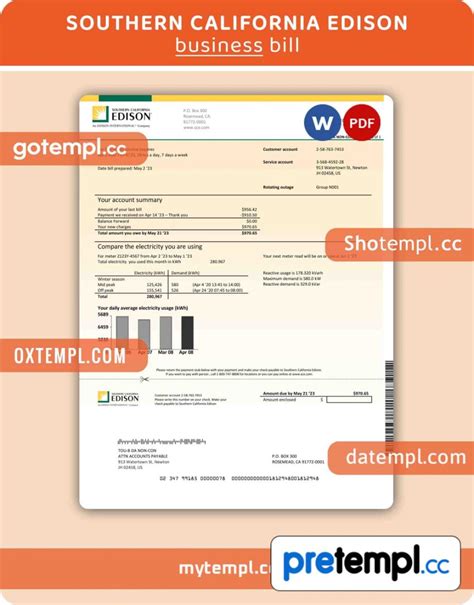 Southern California Edison Business Utility Bill Pdf And Word Template