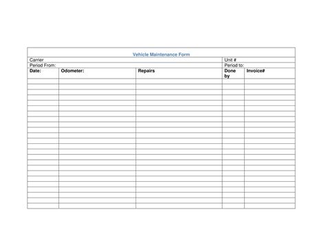 Free Printable Vehicle Maintenance Log Templates [excel Word Pdf]