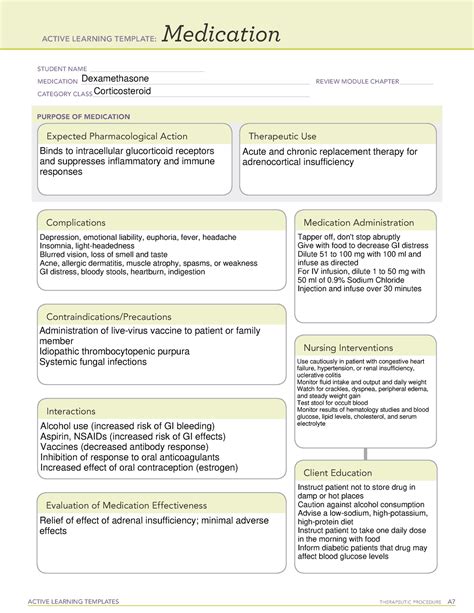 Dexamethasone Medication Template Active Learning Templates