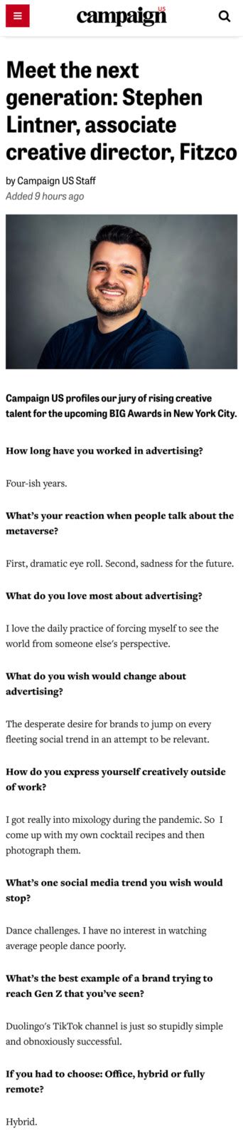 Campaign Meet The Next Generation Stephen Lintner Associate Creative Director Fitzco Fitzco