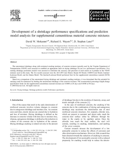 Pdf Development Of A Shrinkage Performance Specifications And Prediction Model Analysis For