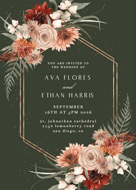 Terracotta Frame Wedding Invitation Template Greetings Island