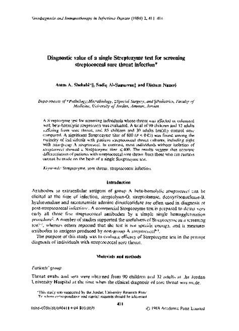 Pdf Diagnostic Value Of A Single Streptozyme Test For Screening Streptococcal Sore Throat