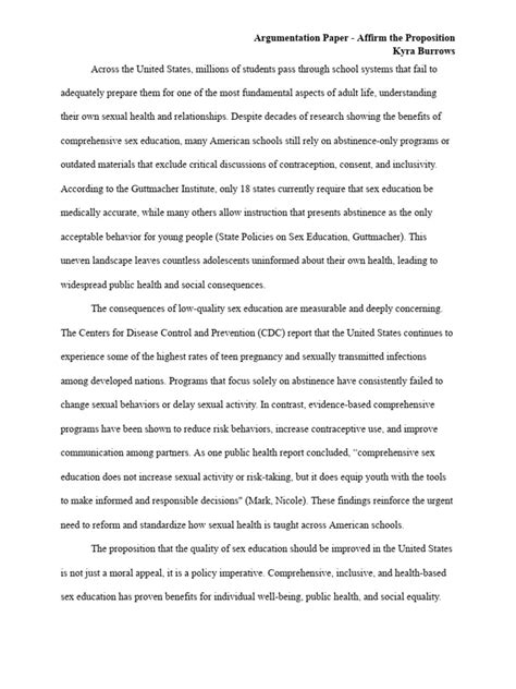 Argumentation Paper Affirm The Propositon Example Pdf Sex