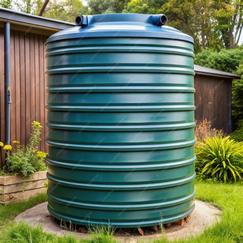 Premium Photo Large Green Water Storage Tank In Residential Backyard Generative Ai