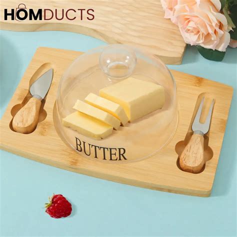 Elegant Wooden Butter Dish With Glass Lid And Knife Set Multipurpose S