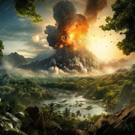 Premium Ai Image A Volcano Erupting In The Forest