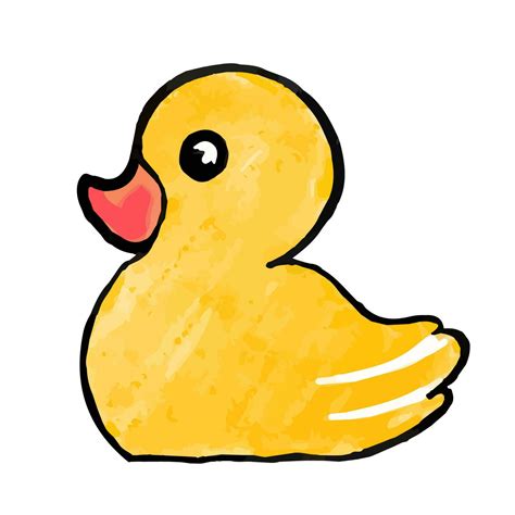 Cute Hand Drawn Watercolor Illustration Of Toy Yellow Duck In Cartoon