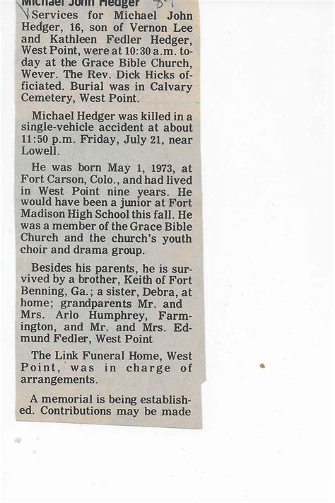 Michael John Hedger 1973 1989 Find A Grave Memorial