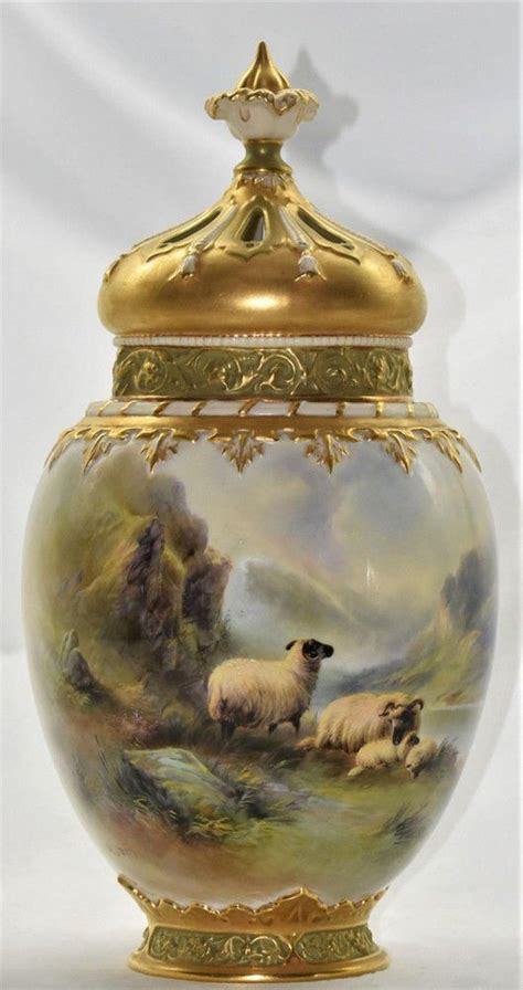 Large Crown Sheep Pot Pourri Vase By Harry Davis Royal Worcester Ceramics