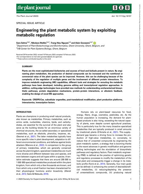 pdf engineering the plant metabolic system by exploiting metabolic