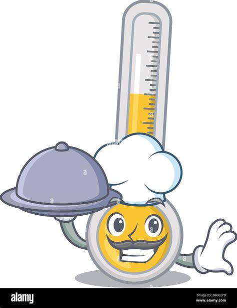 Warm Thermometer Chef Cartoon Character Serving Food On Tray Stock