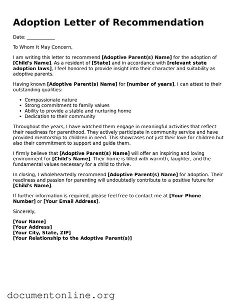 Free Adoption Letter Of Recommendation Forms ≡ Blank Pdf Template