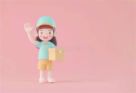 Cute Cartoon Character Of A Female Logistics Delivery Service Worker