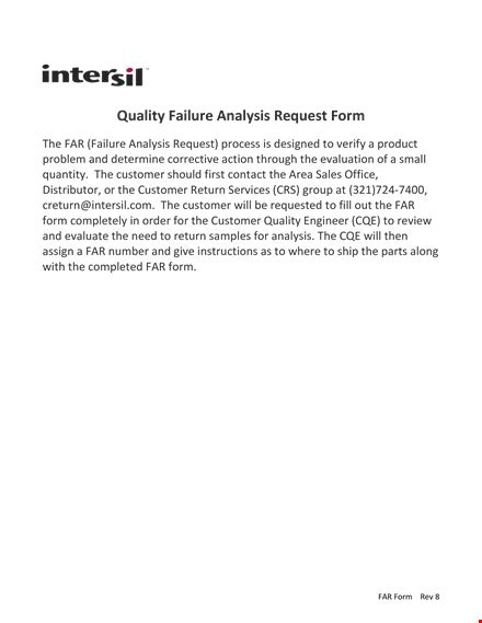 Quality Failure Analysis Request Form