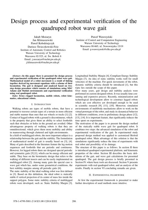 Pdf Design Process And Experimental Verification Of The Quadruped Robot Wave Gait