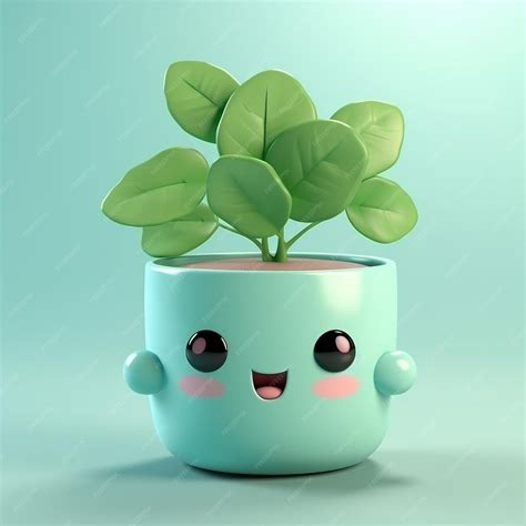 Premium Photo Very Simple Pot Cute Kawaii Chibi Plant A Character