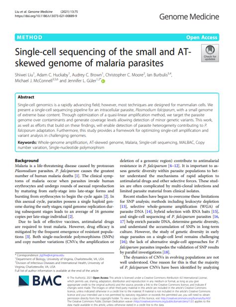 Single Cell Sequencing Of The Small And At Skewed Genome Of Malaria