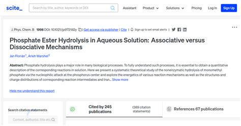 Phosphate Ester Hydrolysis In Aqueous Solution Associative Versus