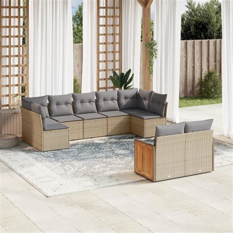 9 Piece Garden Sofa Set With Cushions Poly Rattan Vidaxl Beige And