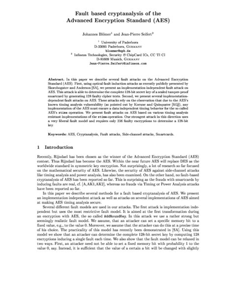 Pdf Fault Based Cryptanalysis Of The Advanced Encryption Standard