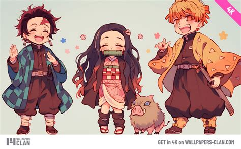 Chibi Demon Slayer Tanjiro Nezuko Zenitsu Funny Wallpaper 4k