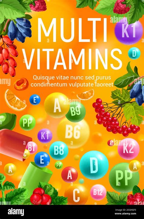 Multivitamin And Mineral Complex Banner With Fresh Fruit And Berry