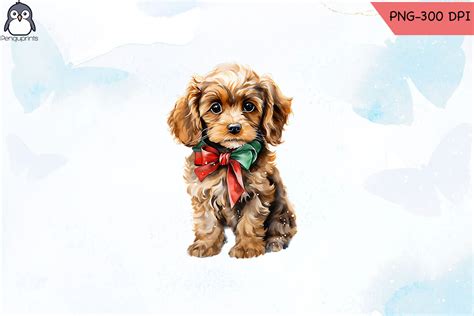 Cavapoo Puppy Christmas Ribbon Png Graphic By Penguprints · Creative