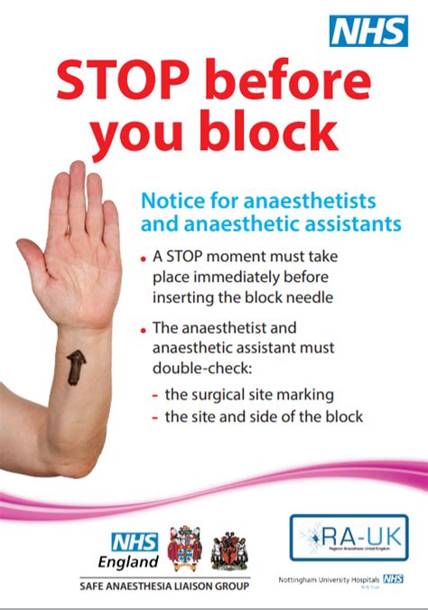 Stop Before You Block Poster Safe Anaesthesia Liaison Group Resources For Staff Patient